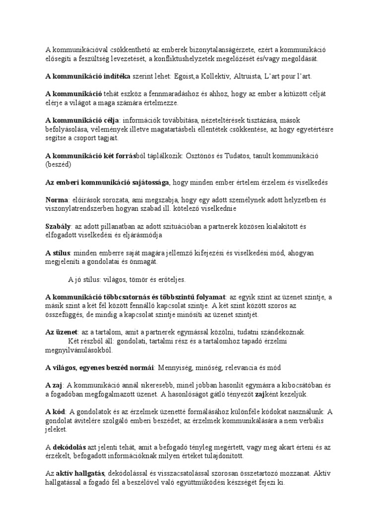 Kommunikáció Jegyzet | PDF
