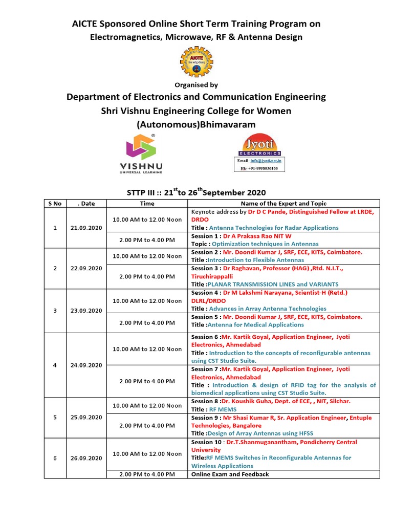 STTP - III Schedule Final | PDF | Electronic Engineering | Electrical Engineering