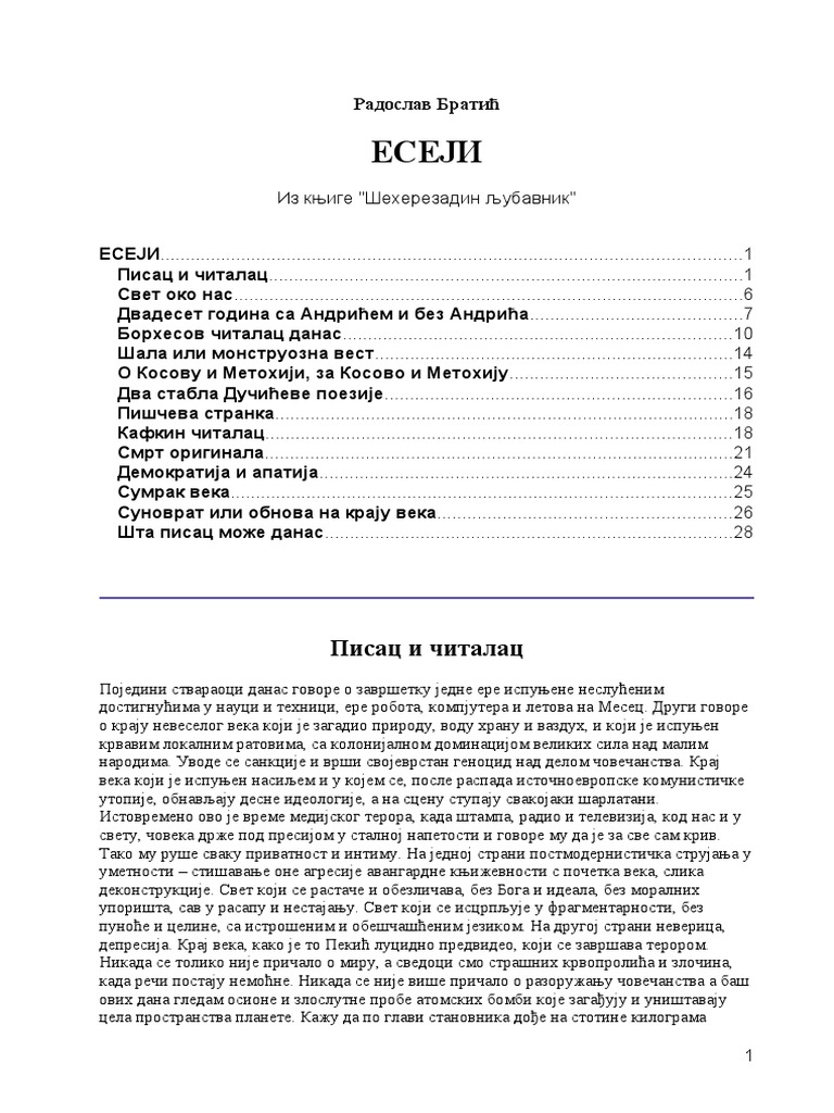 Eseji - Radoslav Bratic | PDF