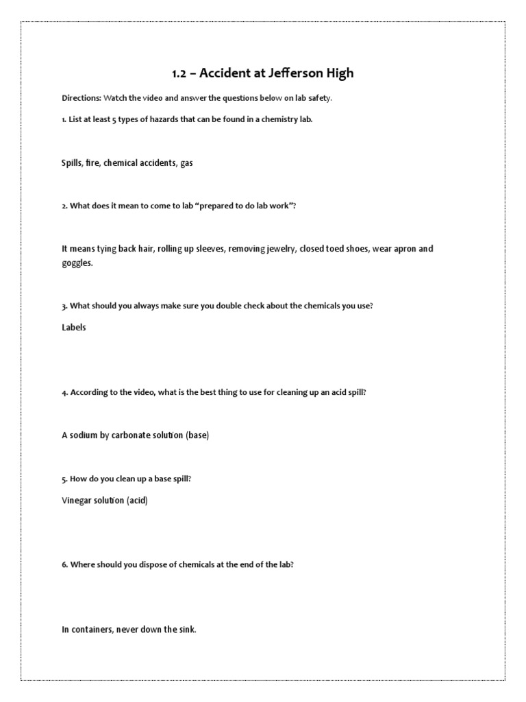 1.2 - Accident at Jefferson High: Spills, Fire, Chemical Accidents, Gas ...