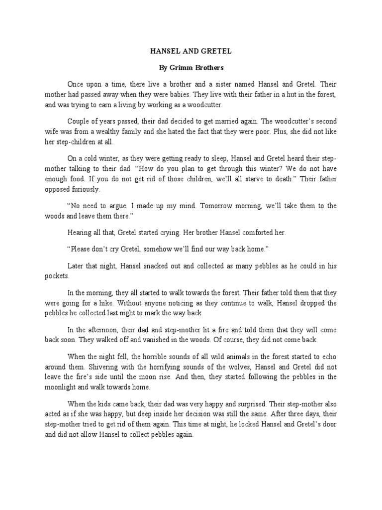 Hansel and Gretel: A Story Script | PDF | Hansel And Gretel (Opera ...