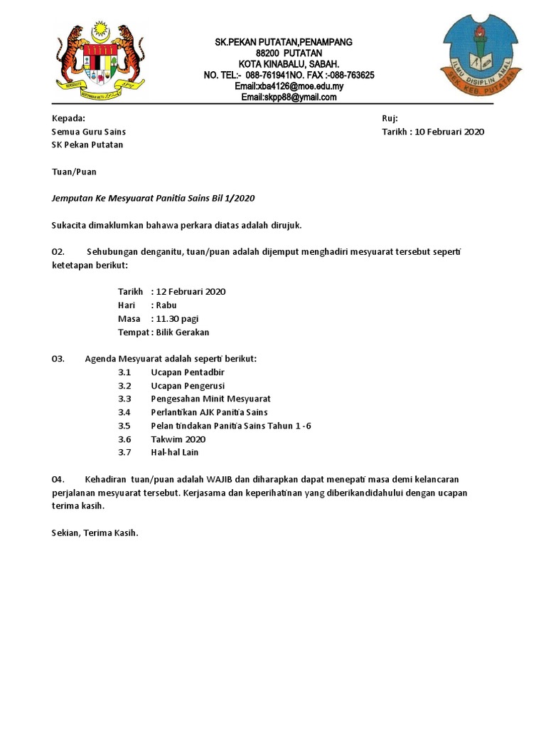 Surat Jemputan Mesyuarat | PDF
