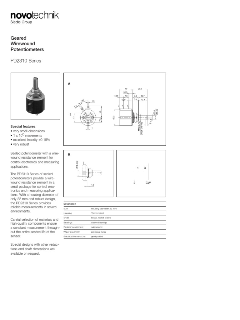 Geared Wirewound Potentiometers: PD2310 Series | PDF | Bearing ...
