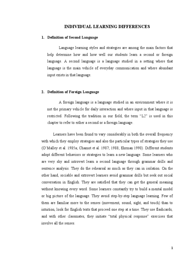 3rd - Individual Learning Differences | PDF | Learning Styles | Second ...