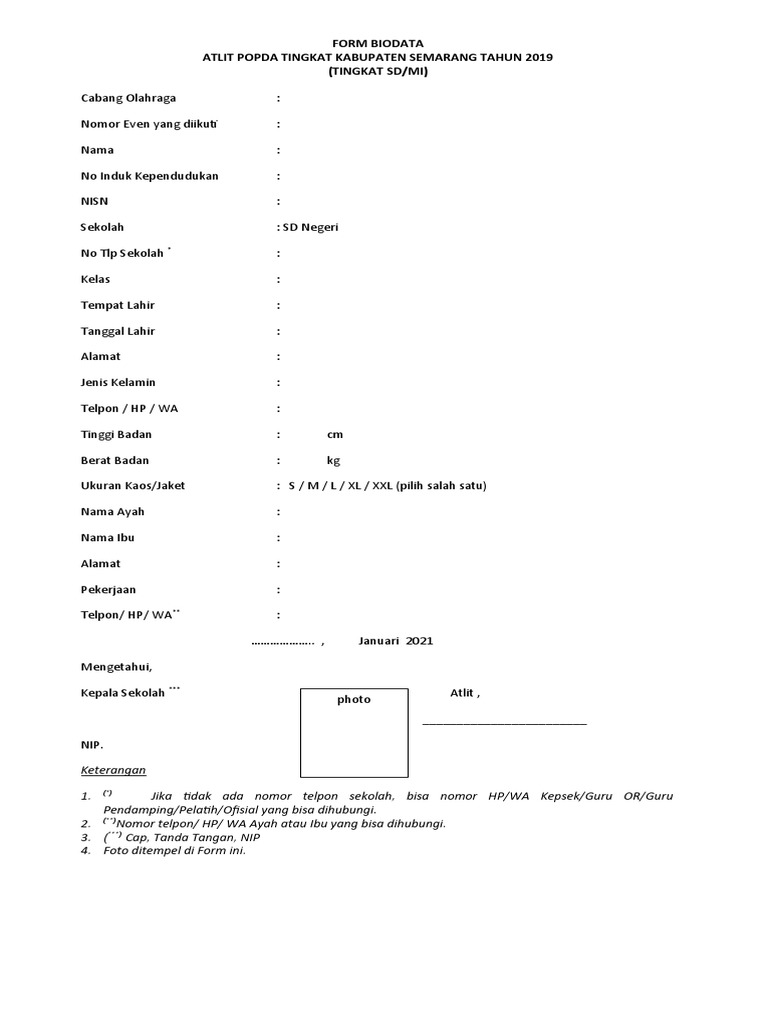 Biodata Atlet Popda Tingkat Kabupaten Semarang Tahun 2019 (Tingkat SD ...