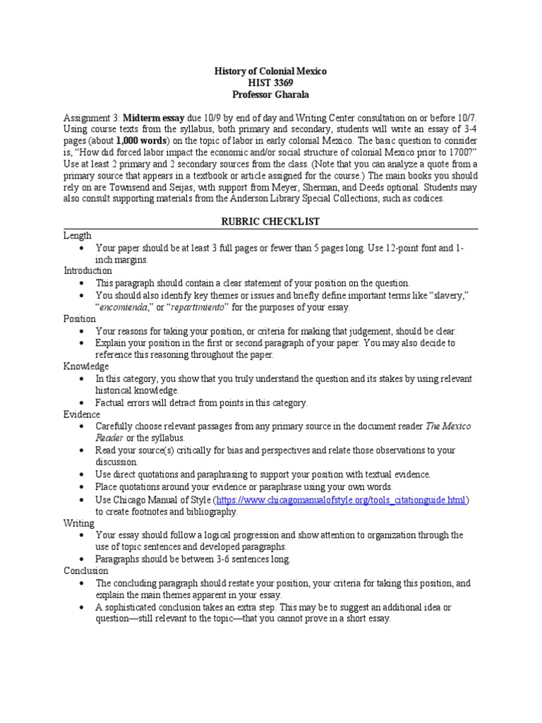 Short Essay Grading Rubric Colonial Mexico NLG | PDF | Essays | Evidence