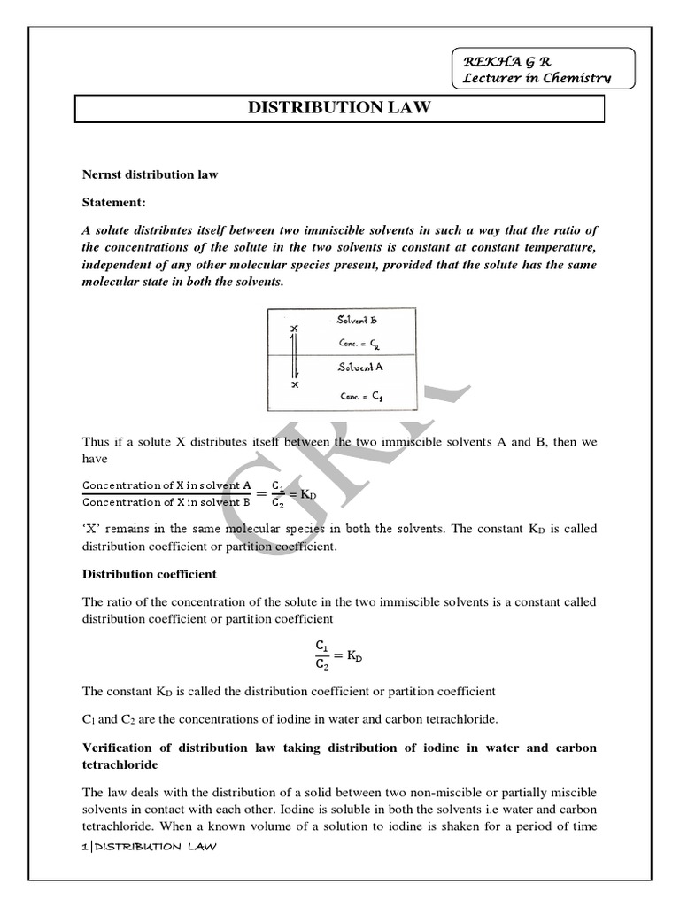Nernst Distribution Law Statement | Download Free PDF | Solution ...