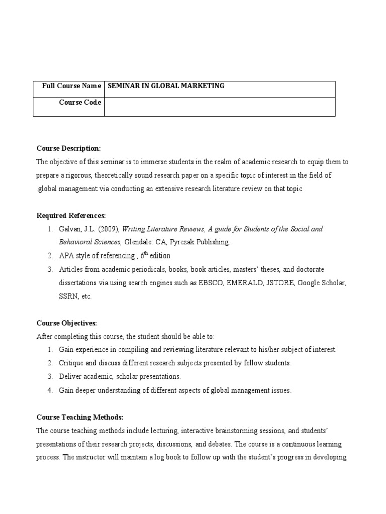 Research Seminar Course Outline Globalmarketing | Download Free PDF ...