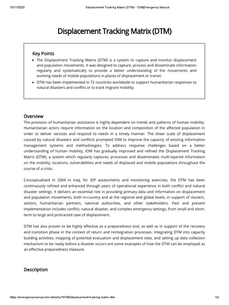 Displacement Tracking Matrix (DTM) - IOM - Emergency Manual | PDF ...