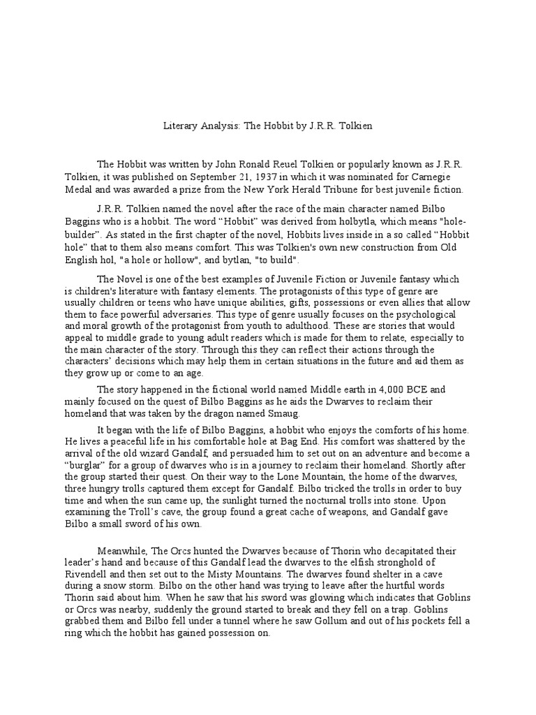Literary Analysis The Hobbit | PDF | Bilbo Baggins | The Hobbit
