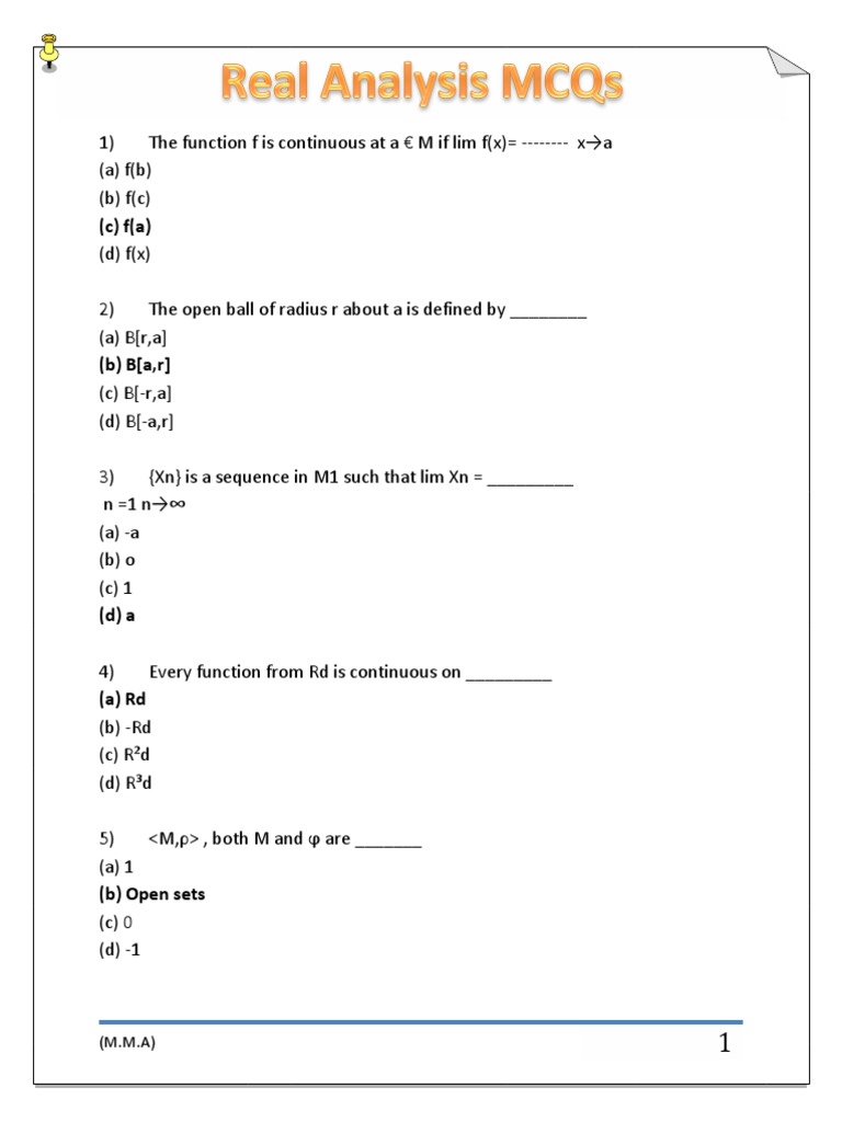 Real Analysis MCQs | PDF | Continuous Function | Power Series