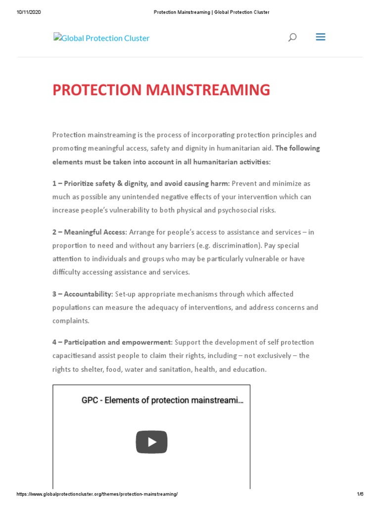 Protection Mainstreaming - Global Protection Cluster | PDF