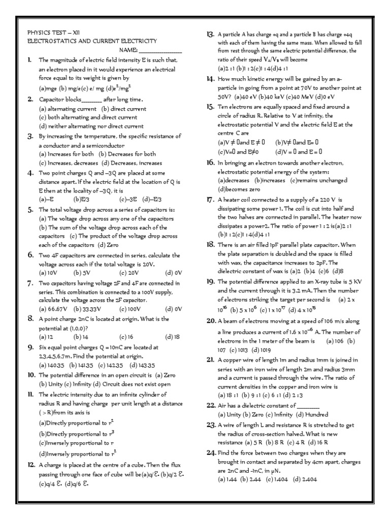 Physics XII CH 12 and 13 | PDF | Electronvolt | Capacitor