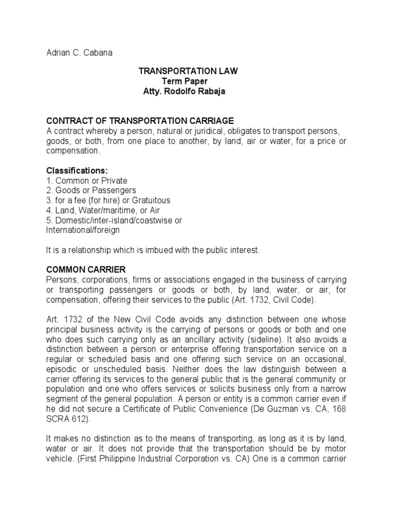 Transportation Law - Final | PDF | Admiralty Law | Bill Of Lading