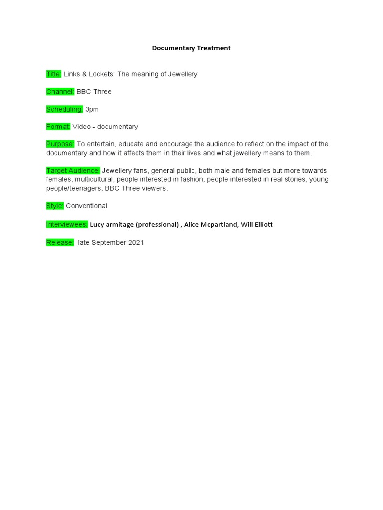 Documentary Treatment | PDF | Art