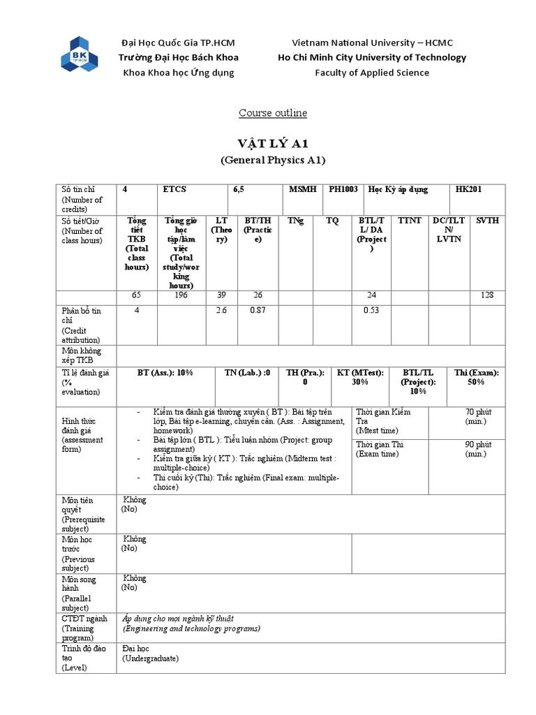 Course Outline Physics A1 | PDF