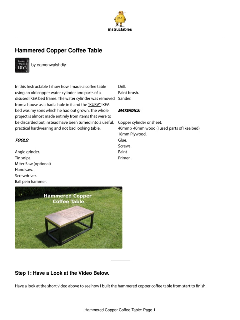 Hammered Copper Coffee Table: Materials: Materials | PDF | Industrial ...