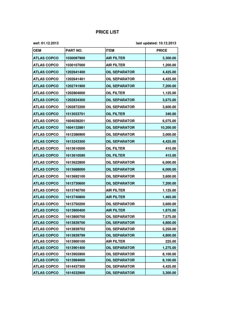 Price List | PDF | Mechanical Engineering | Liquids