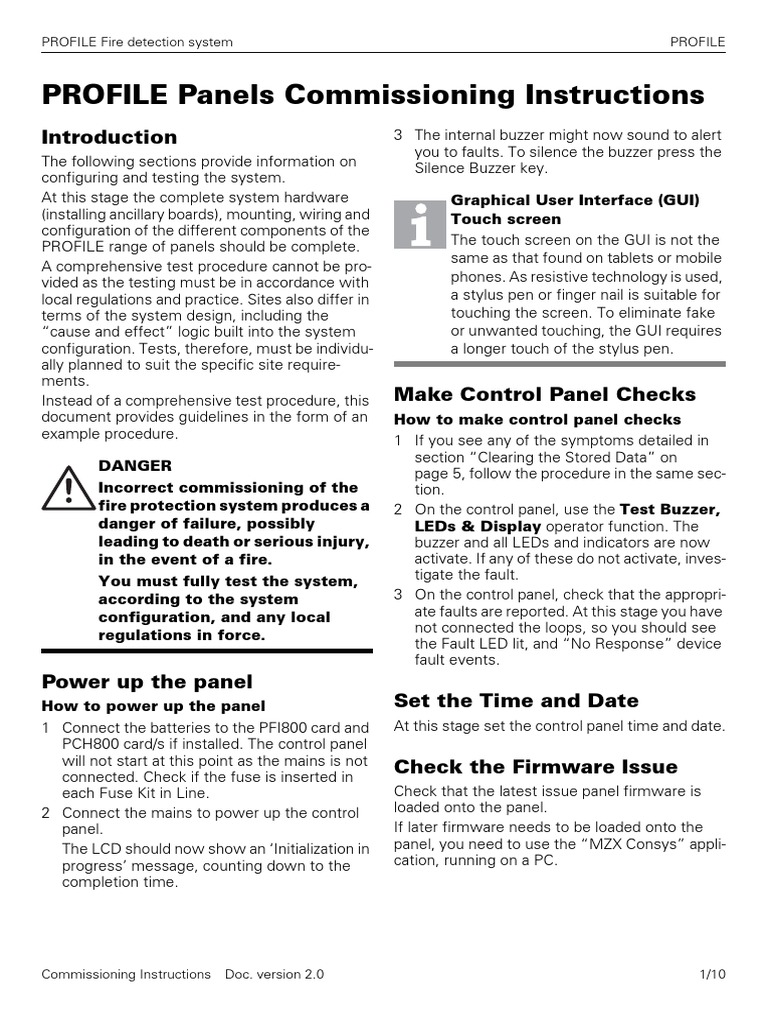 PROFILE Panels Commissioning Instructions: PROFILE Fire Detection ...