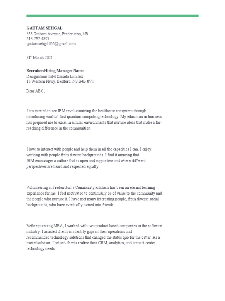 Cover Letter IBM | PDF | Ibm | Customer Relationship Management