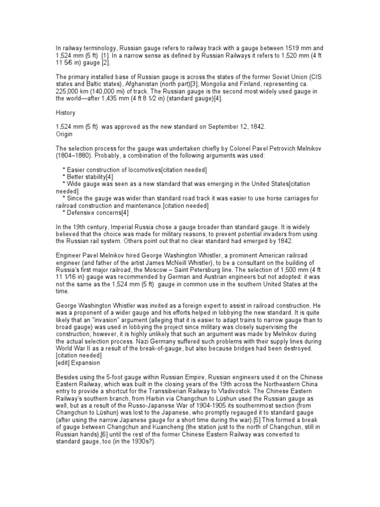 Russian Gauge | PDF | Track Gauge | Transport Infrastructure