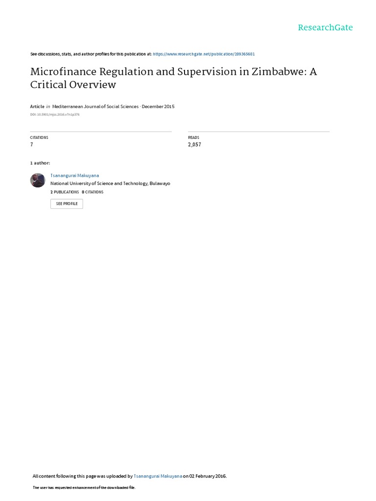 Microfinance Regulation and Supervision in Zimbabw | PDF | Microfinance ...