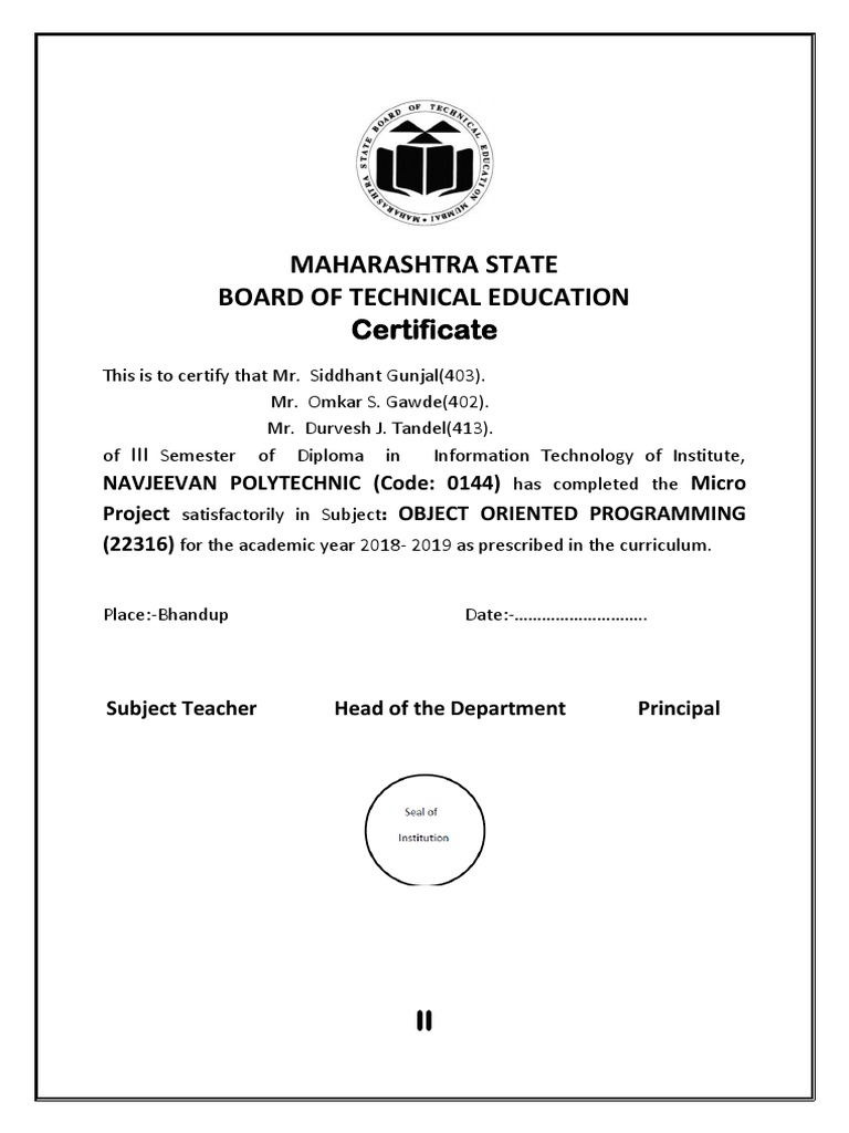 Maharashtra State Board of Technical Education Certificate | PDF