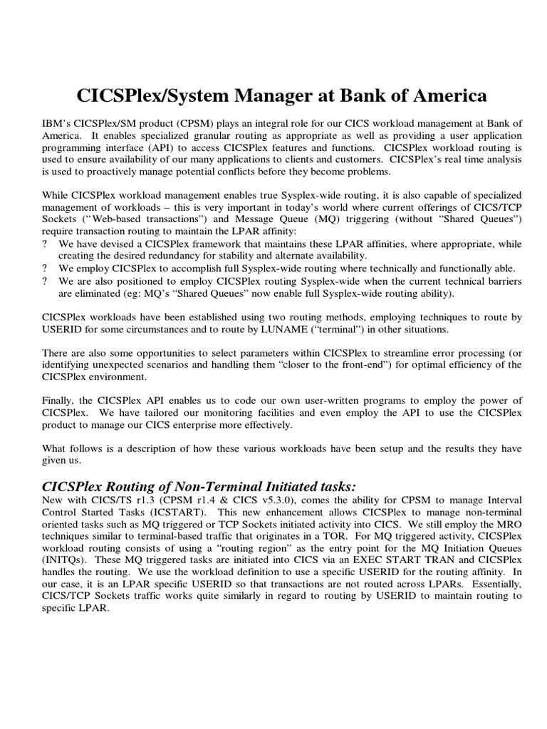 Cicsplex/System Manager at Bank of America | Download Free PDF ...