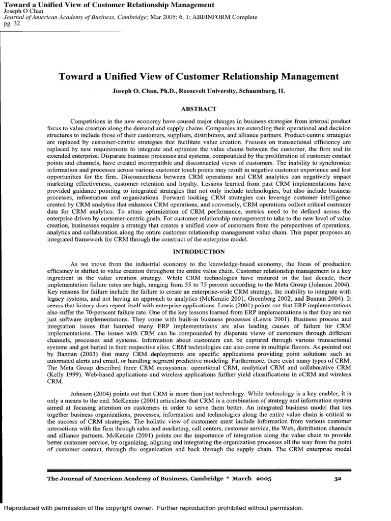 Toward A Unified View of Customer Relationship Management | PDF