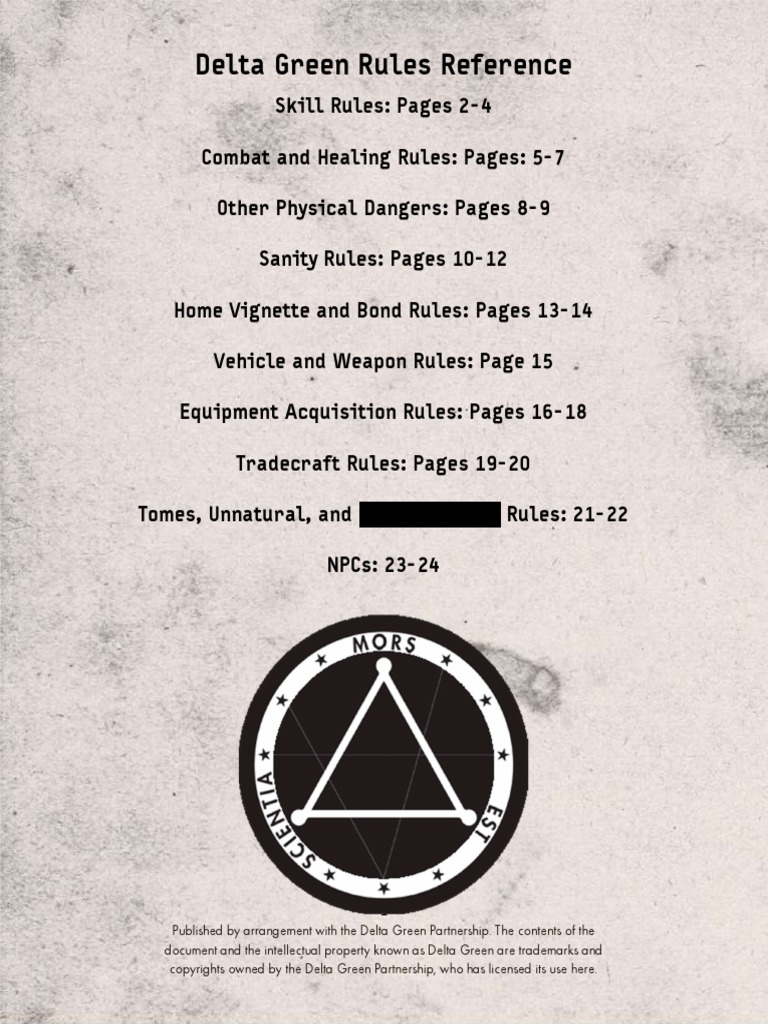 Delta Green Rules Reference | PDF | Tanks | Pneumonia