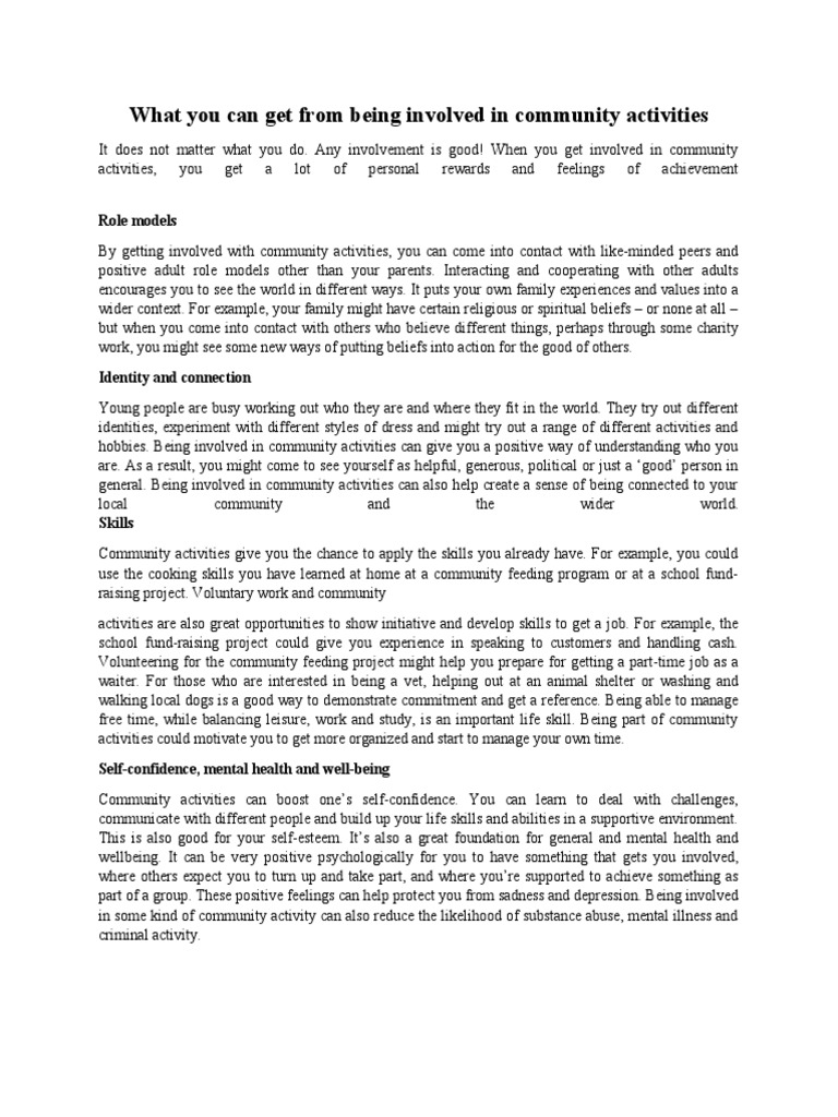 What You Can Get From Being Involved in Community Activities | PDF ...
