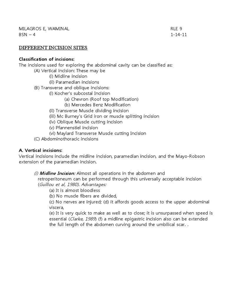 Sites of Incision | PDF | Anesthesia | Surgery