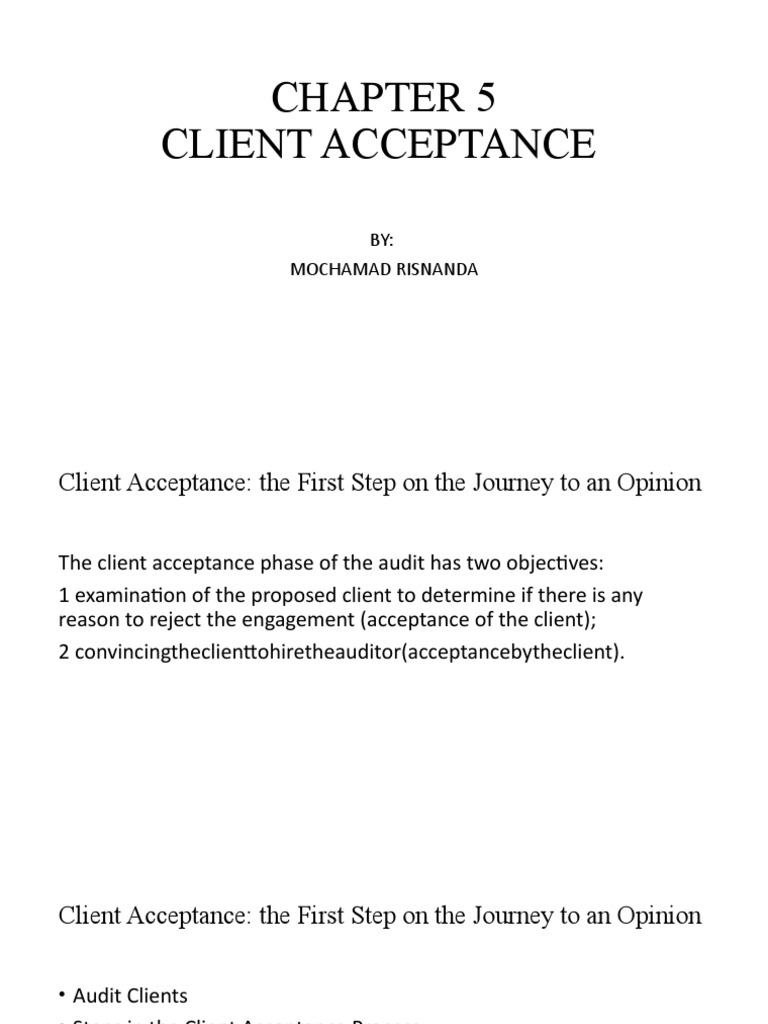 Client Acceptance: BY: Mochamad Risnanda | PDF | Auditor's Report | Audit