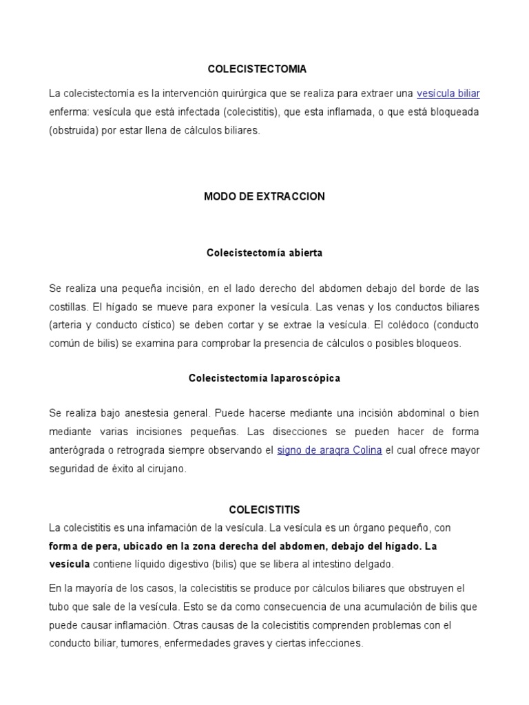 Colicestomia Nueva | PDF | Vesícula biliar | Abdomen