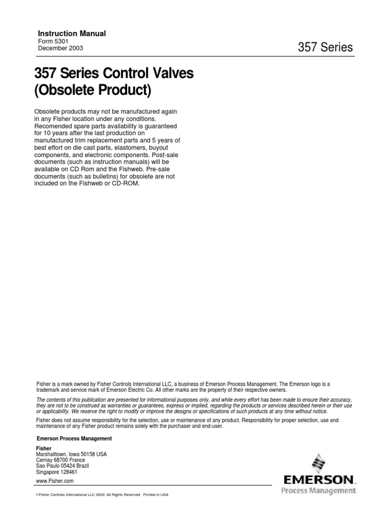 357 Series Control Valves (Obsolete Product) | PDF | Valve | Actuator