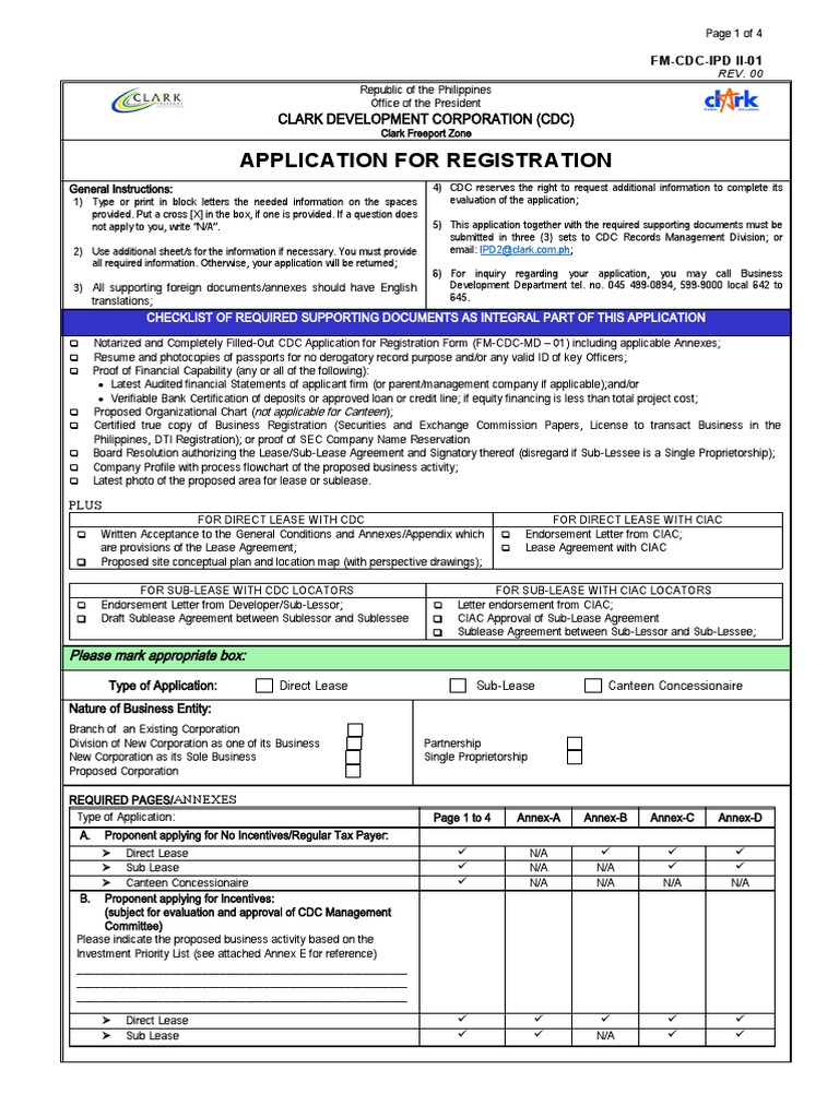 Application For Registration: Clark Development Corporation (CDC) | PDF ...