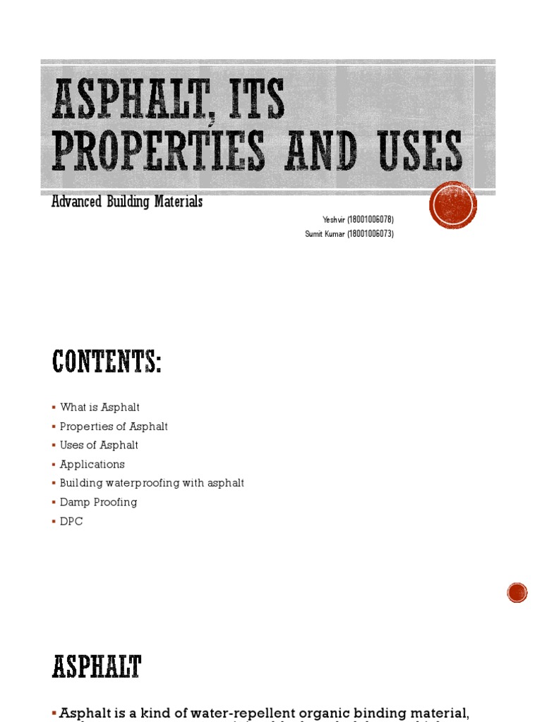 Advanced Building Materials: Properties and Applications of Asphalt ...