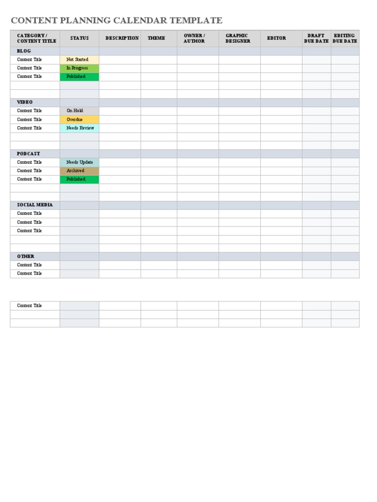 Content Planning Calendar Template | PDF | Cyberspace | Computing