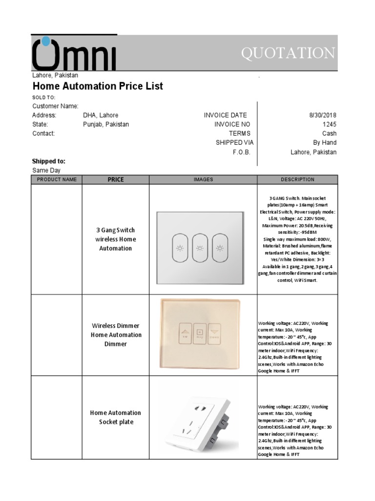 Quotation: Home Automation Price List | PDF | Wi Fi | Lighting