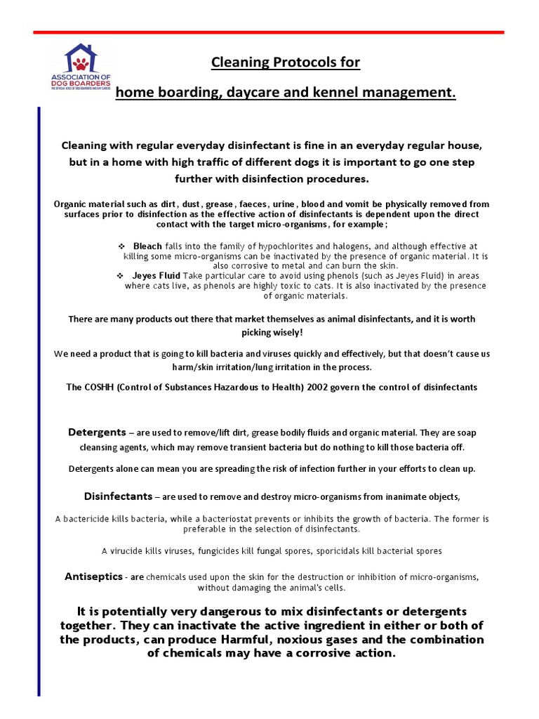 Cleaning Protocols For Home Boarding, Daycare and Kennel Management ...