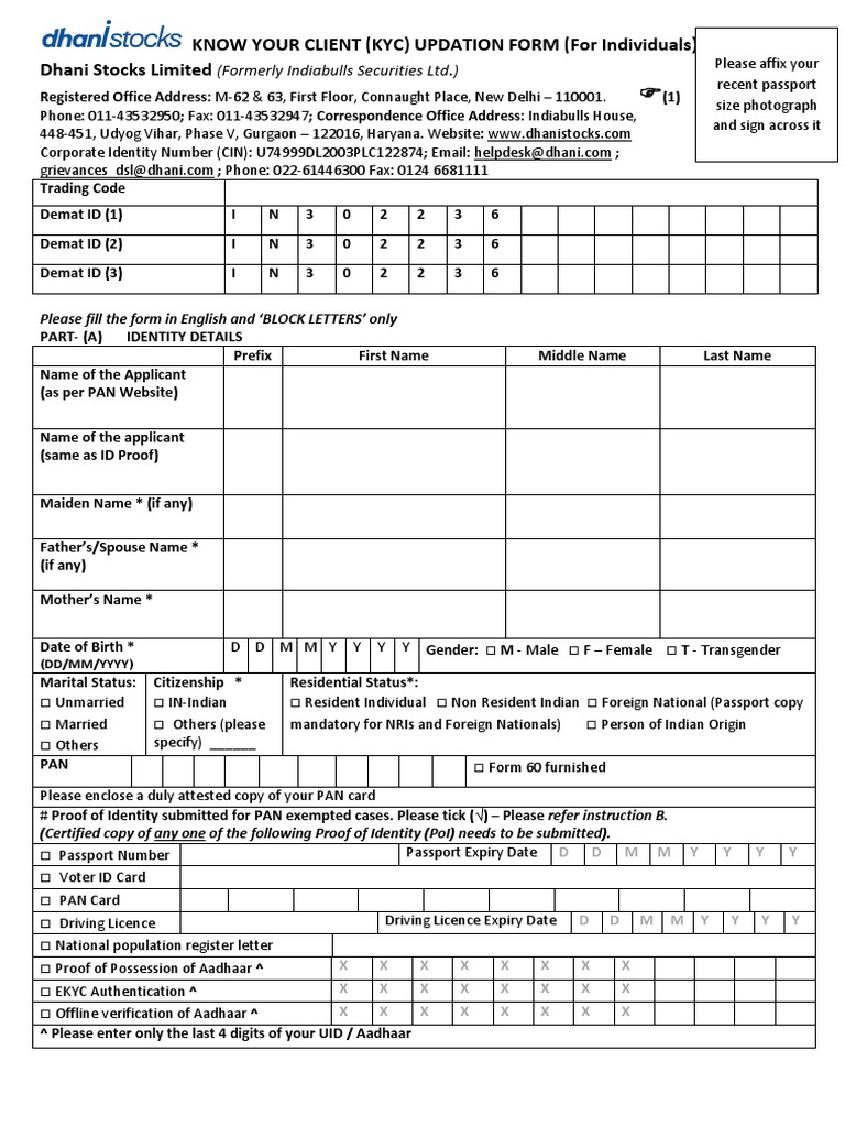 KYC Updation Form - DSL - NSDL - 1615548970 | PDF | Identity Document ...