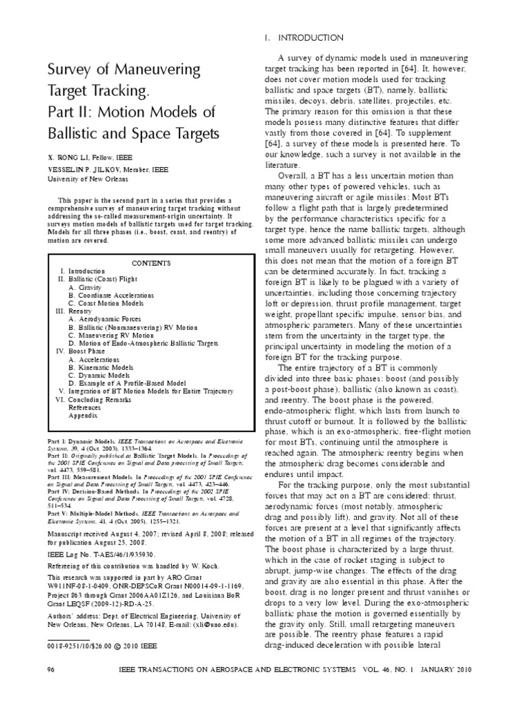 Survey of Maneuvering Target Tracking. Part II Motion Models of ... Survey of Maneuvering Target Tracking. Part II Motion Models of ...