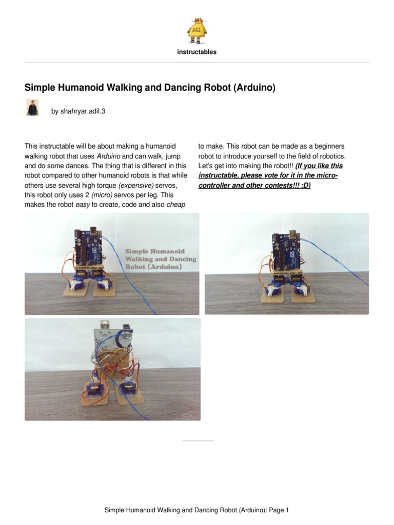 Simple Humanoid Walking and Dancing Robot Arduino | PDF | Arduino ...
