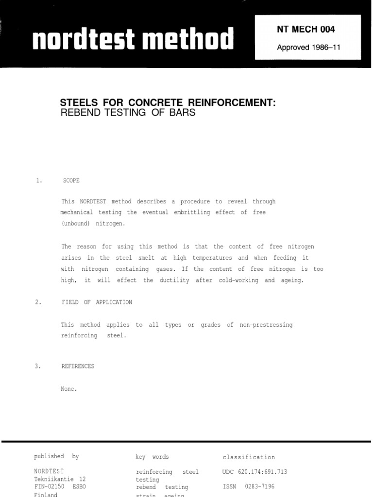 Steels For Concrete Reinforcement:: Rebend Testing of Bars | PDF ...