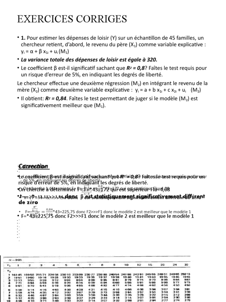 Exercices Corriges Regression Multiple | PDF | Analyse de régression ...