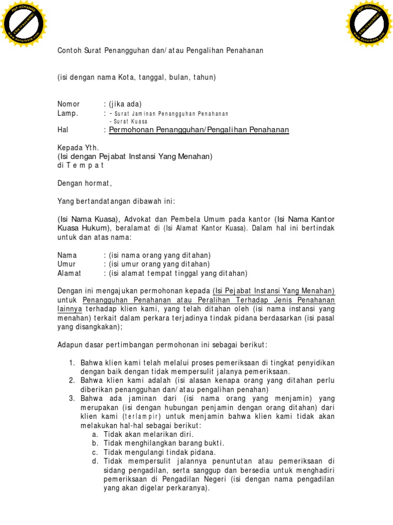 Permohonan Penangguhan Atau Pengalihan Penahanan | PDF