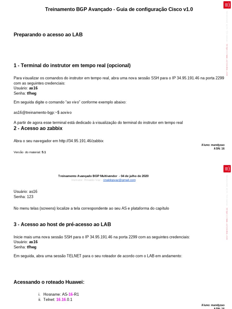 Treinamento HUAWEI BGP ESSENCIAL - Material - Guia de Config - v1.0 | PDF | Rede de computadores ...