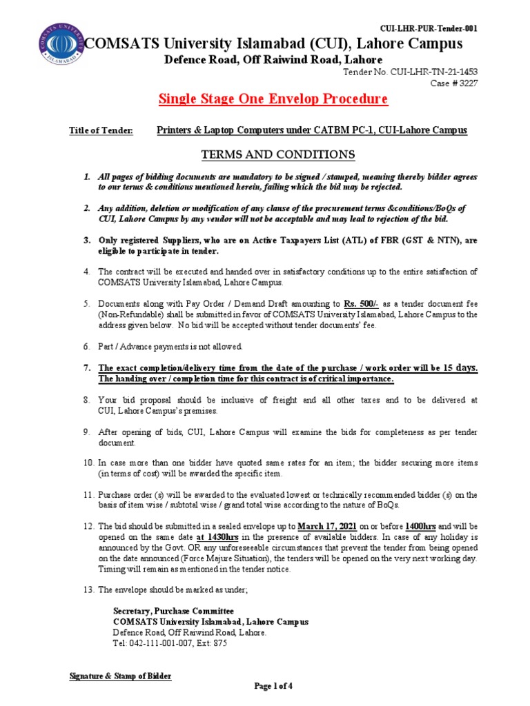 3227-Printers & Laptop Computer Under CATBM PC-1 (Re-Tender) | PDF ...