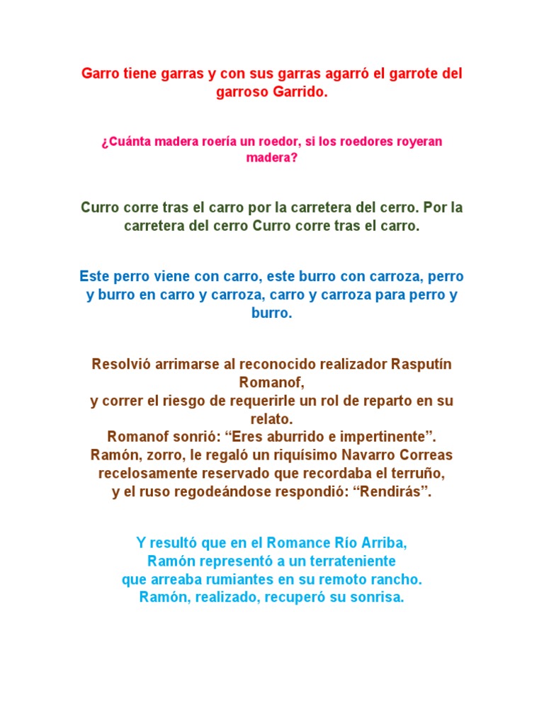 Trabalenguas y Cuentos Fonema RR | PDF