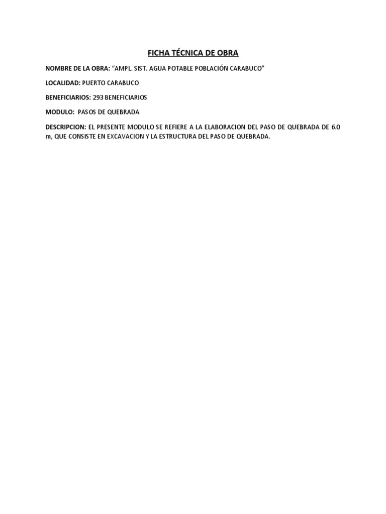 Ficha Técnica de Obra | PDF | Materiales | Entorno natural